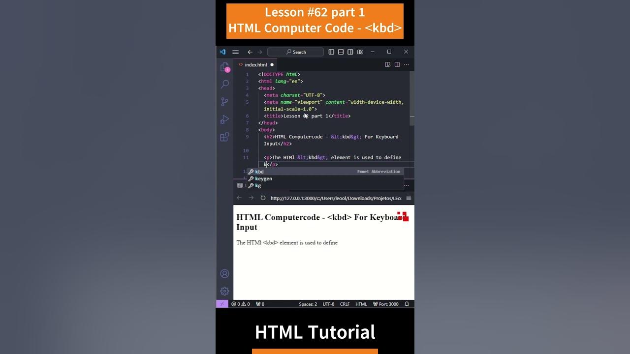 Html Tutorial Lesson 62 Html Computercode Kbd Element Part 1 Shorts Html Htmltutorial 