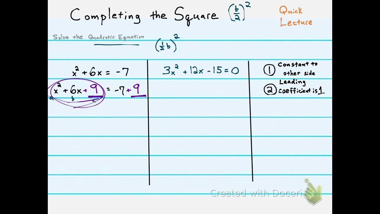 Solve Quadratic Equation by Completing The Square - Quick Lecture - YouTube