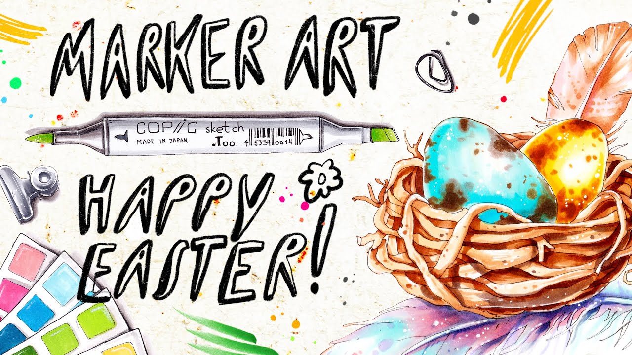 How to make an Easter drawing with Copic markers | How to draw a bird's ...