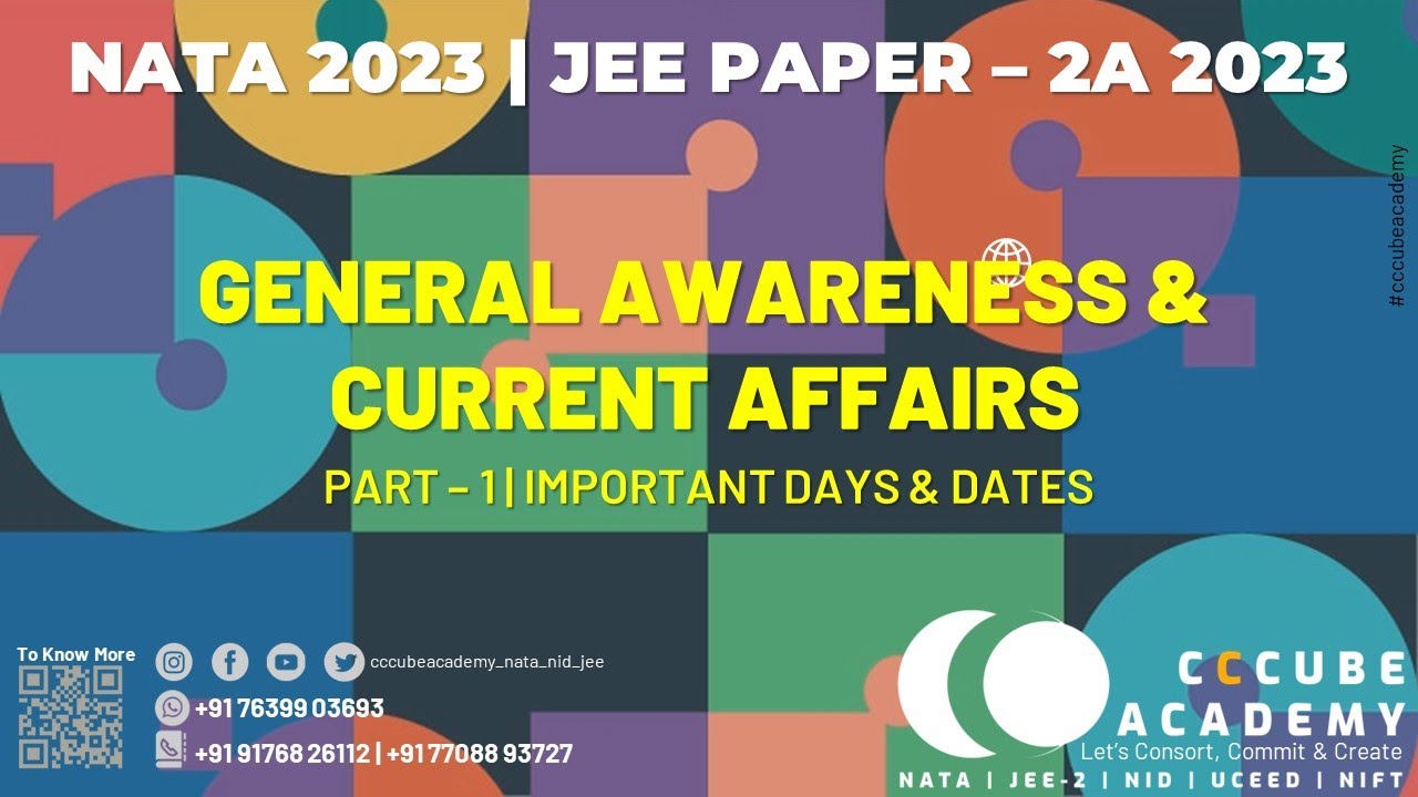NATA 2023 | JEE PAPER 2A | GENERAL AWARENESS & CURRENT AFFAIRS - PART 1 | IMPORTANT DAYS AND ...
