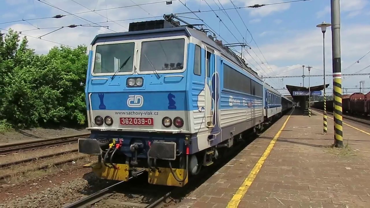 Czech Republic: Hranice na Morave, CD Class 362 electric loco departs on a Bohumin - Brno hl.n ...