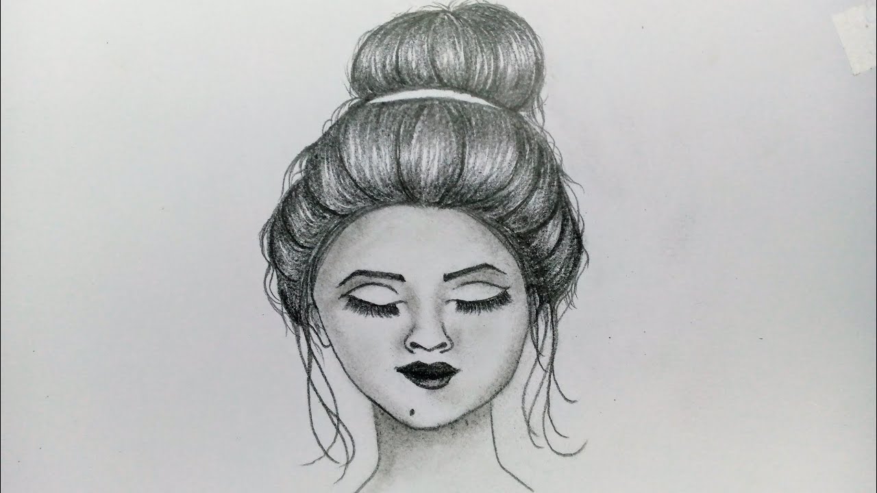Girl with Beautiful Hair Style Very Easy | Hair Drawing | girl drawing ...