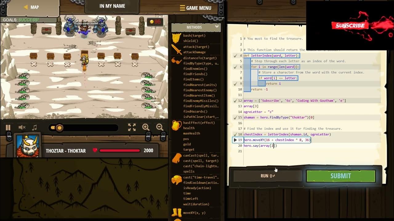 In my Name in Code combat Python and Array Indexing - YouTube