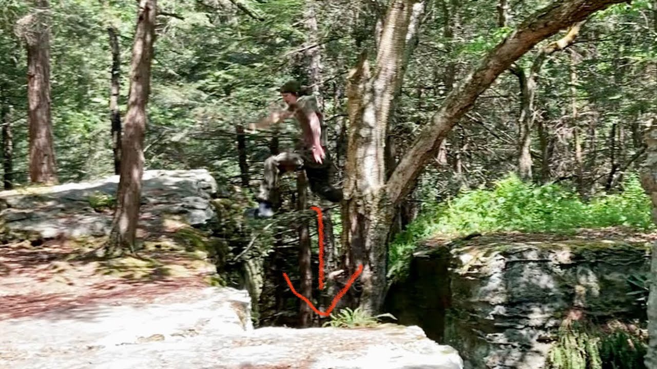 Jumping huge Crevices at bigler rocks - YouTube