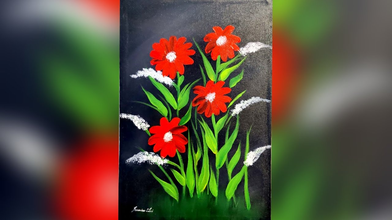 Beautiful Red Flowers | Acrylic Painting | Step by Step - YouTube
