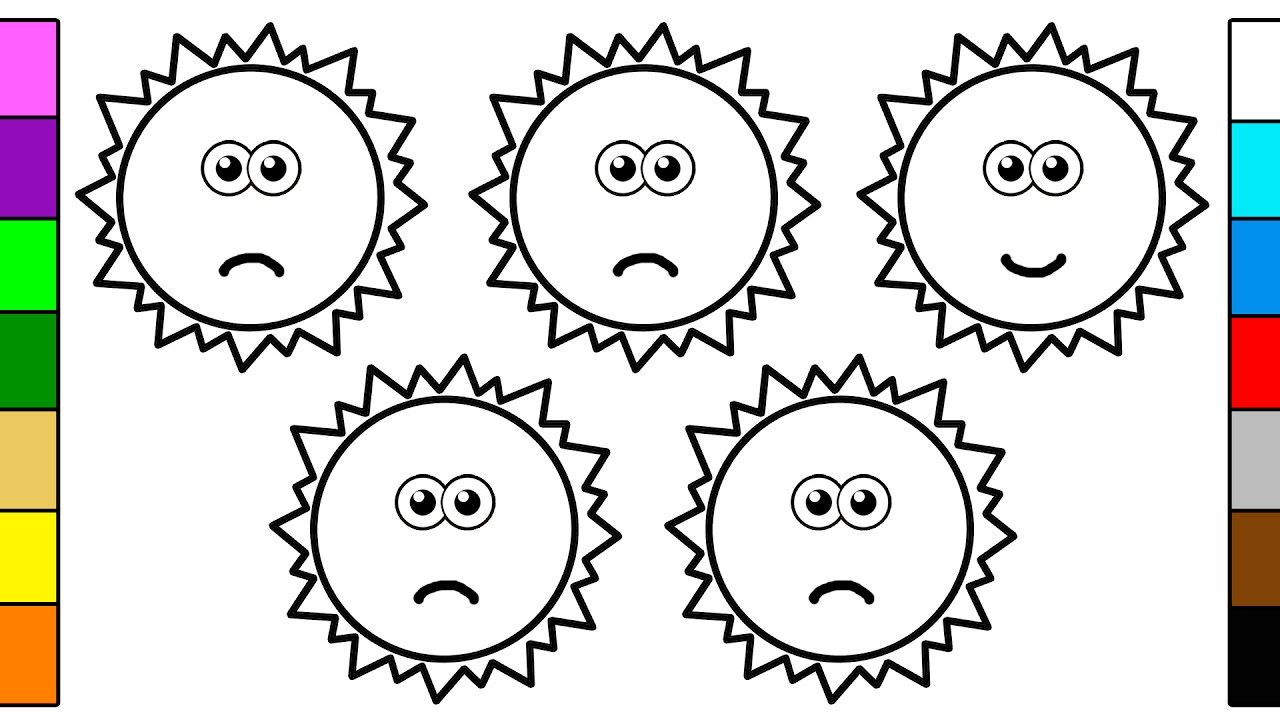 Coloring Page and Drawing with Colorful Sun for Kids - YouTube