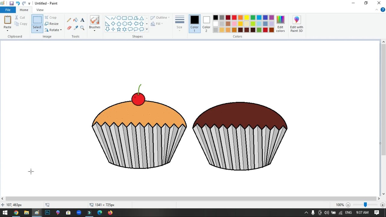 How to draw Cup Cake using Ms Paint | How to draw on your computer ...