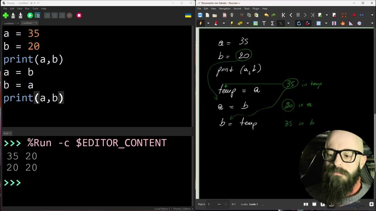 Scambio di variabili e assegnazione multipla in Python - YouTube