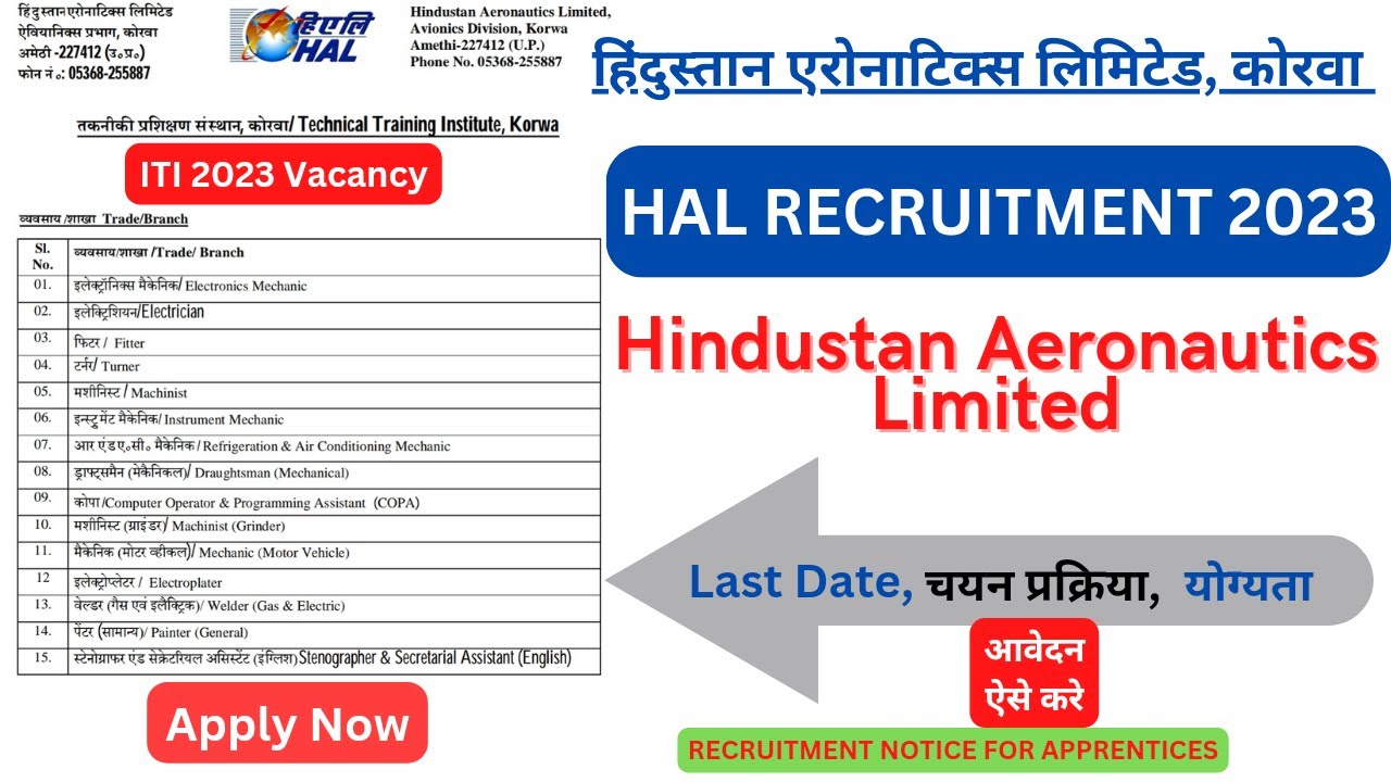 HAL RECRUITMENT 2023 | Hindustan Aeronautics Limited | ITI Job's All Trade |ITI GOVT ...