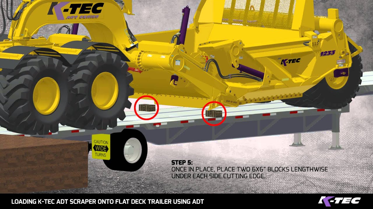 Loading K-Tec Scraper on Flat Deck Trailer - YouTube