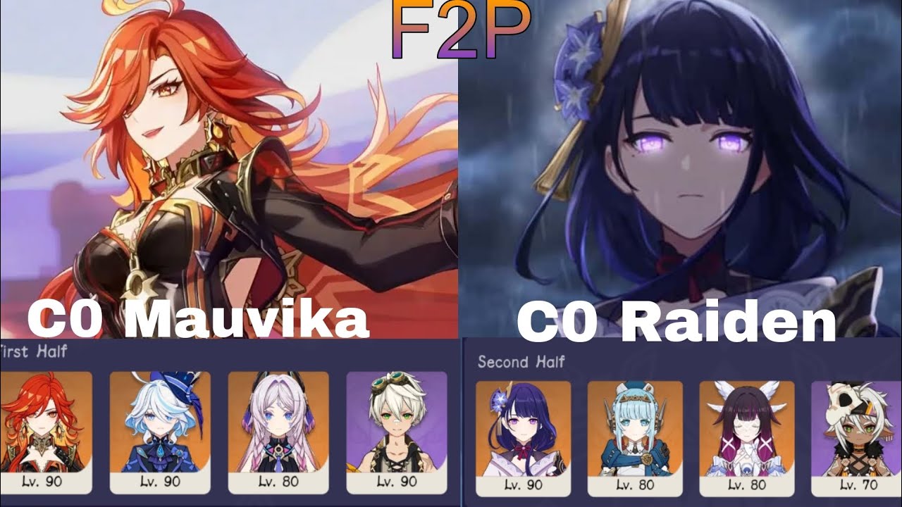 F2P Weapon!!! C0 Raiden and Mauvika dominating the spiral Abyss (luna 3 ...