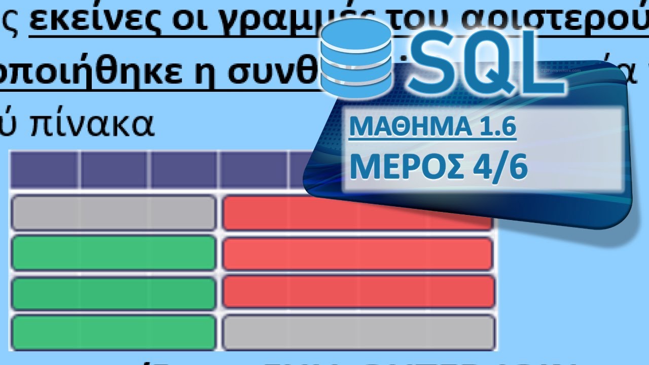 SQL - ΜΑΘΗΜΑ 1.6 - OUTER JOIN - Μέρος 4 από 6 - FULL OUTER JOIN - YouTube