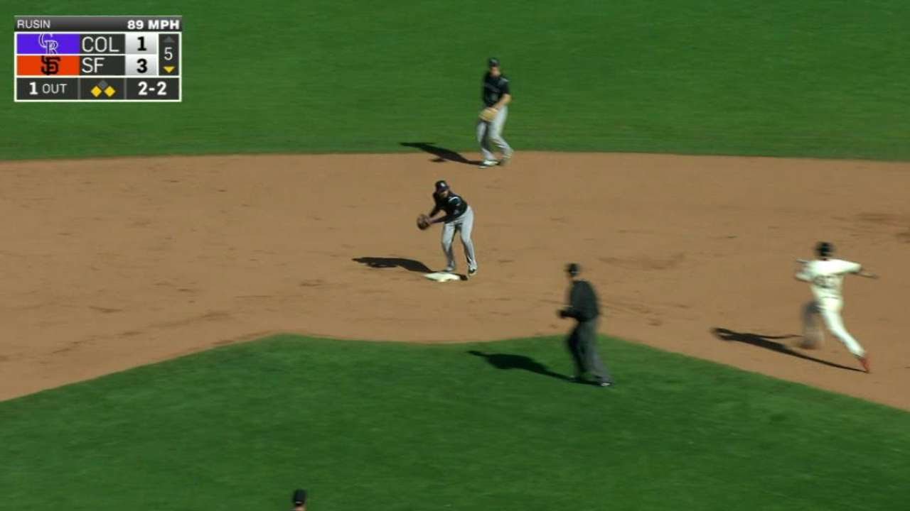 COL@SF: Rusin begins inning-ending 1-6-3 double play - YouTube