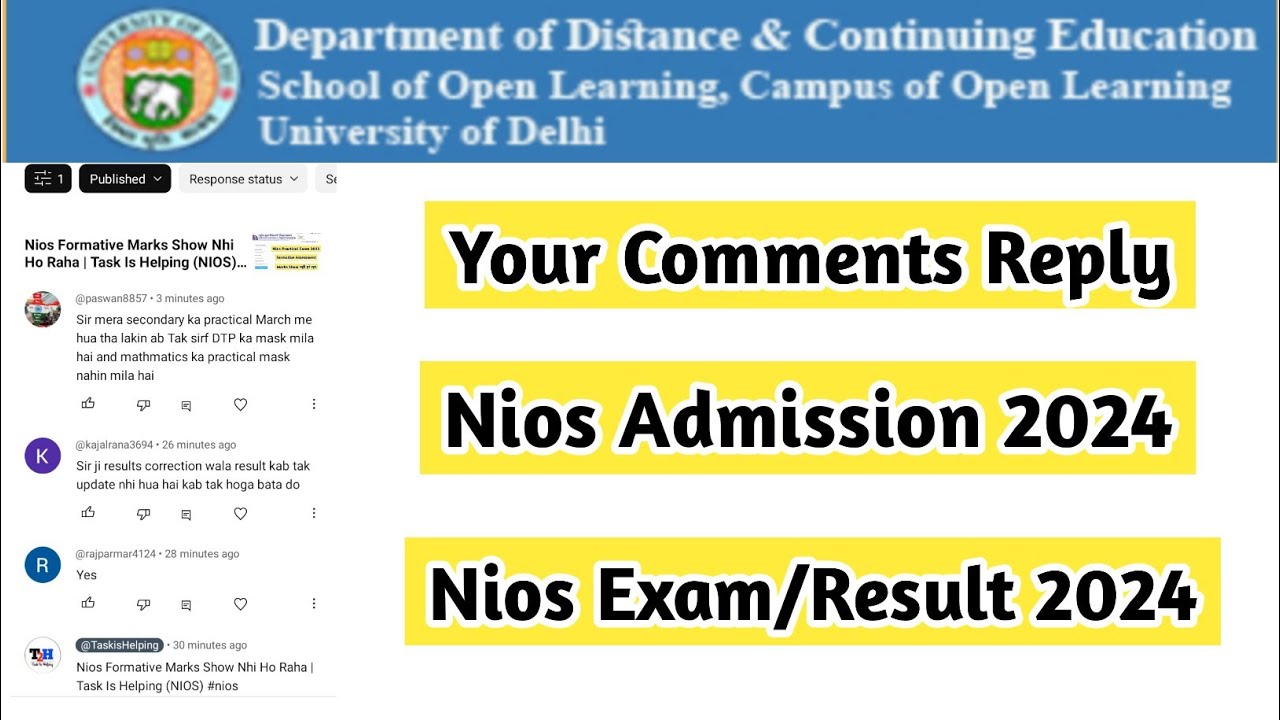 Nios Admission Exam 2024 Your Comment Reply Today | Task Is Helping ...