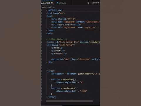 Side Navbar, button functionality [HTML, CSS & JS] programming - YouTube