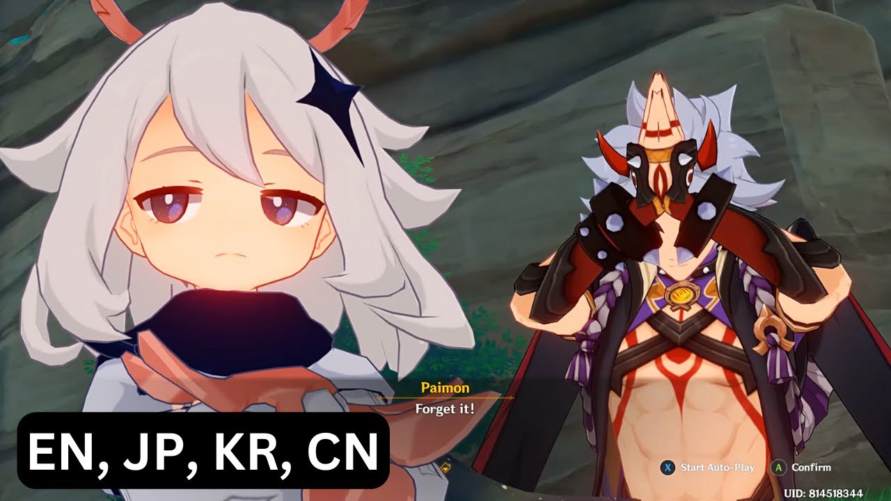 Itto trying to convince Paimon in 4 Languages (New Event Voicelines ...