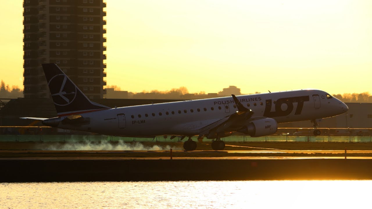 LOT Polish Airlines Embraer 190 Takeoff and Landing Training at London ...