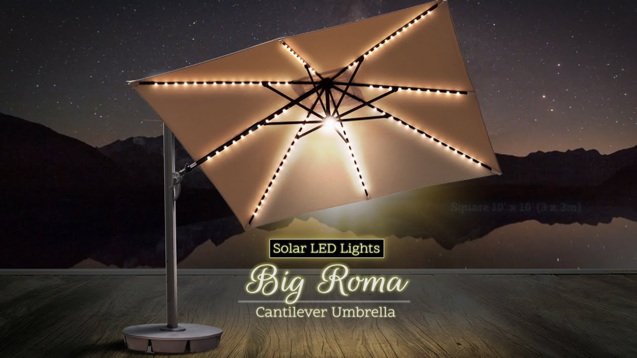 Solar LED Lights BIG ROMA Cantilever Umbrella - YouTube
