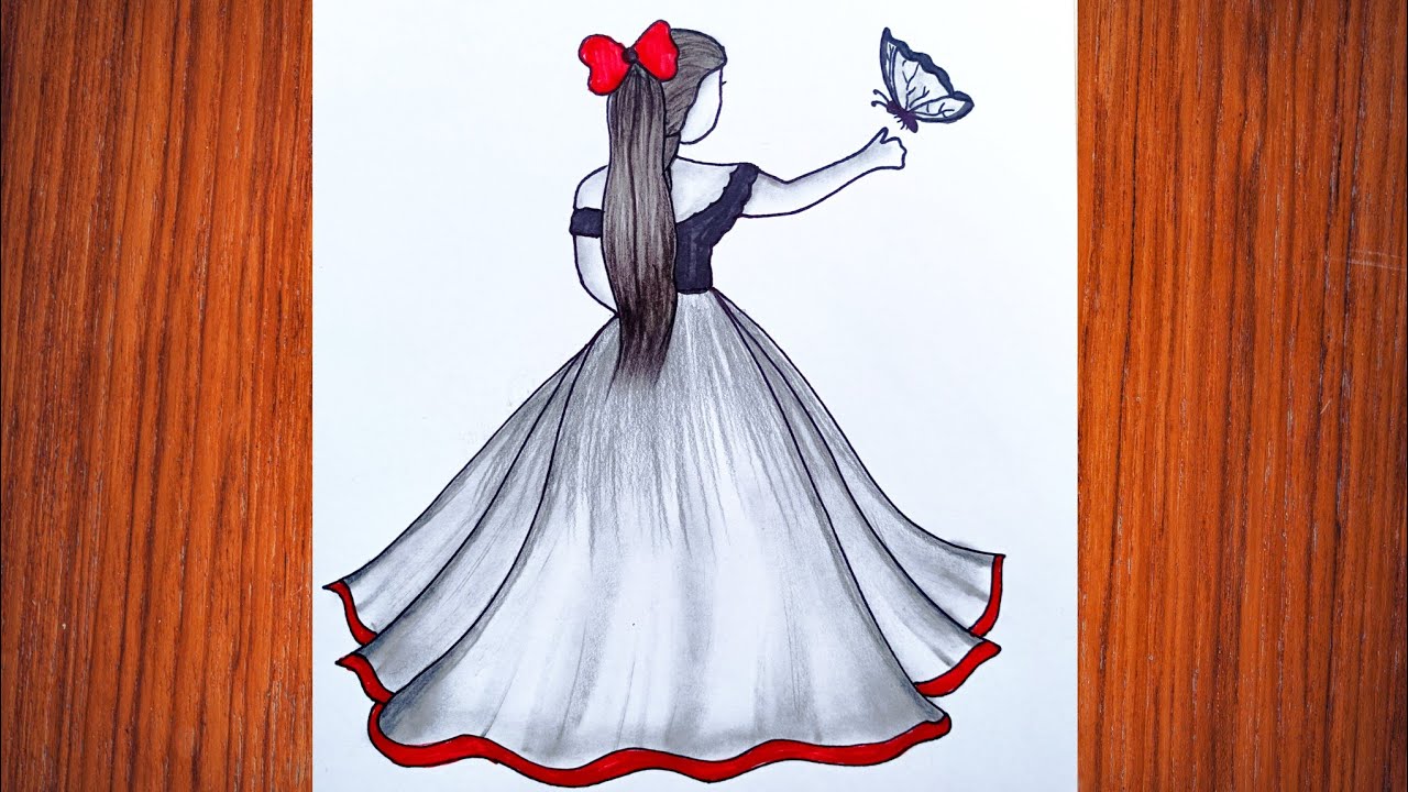 How to draw girl with butterfly 🦋 drawing/ standing girl with butterfly ...