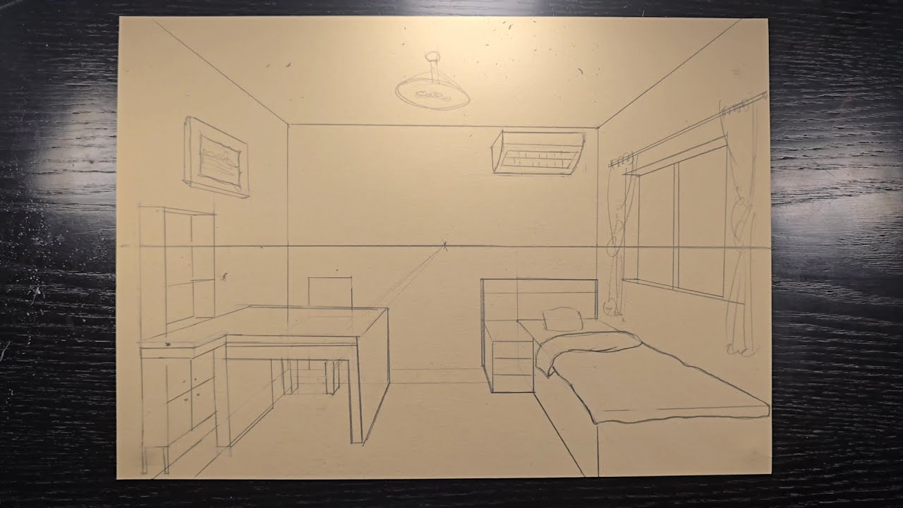 Tutoriel pour expliquer le dessin de la chambre en perspective linéaire d'un point de fuite ...