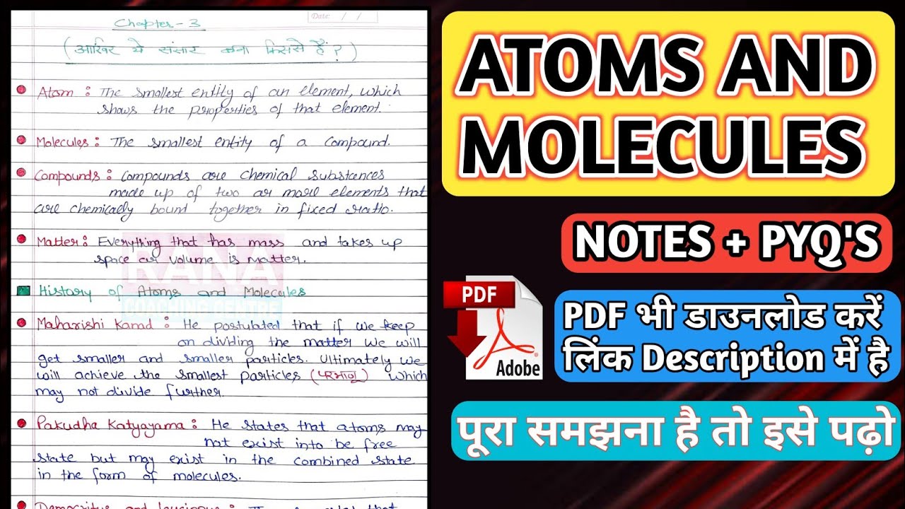 Atoms and Molecules Class 9 Notes I Class 9 Chemistry Chapter 3 I I ...