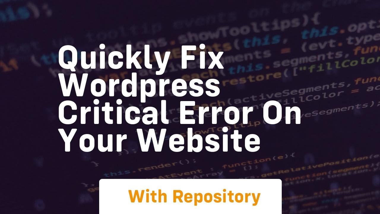 quickly fix wordpress critical error on your website - YouTube