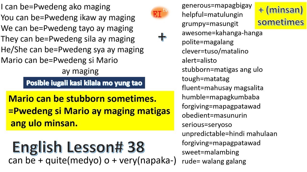 Englilsh Tagalog Lesson Paano mag English ng Tama gamit ang CAN BE for ...