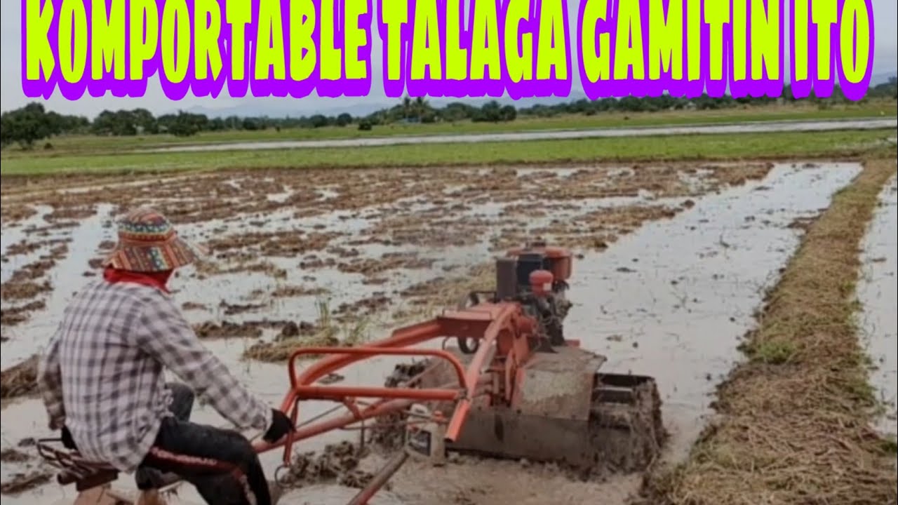 Cultivating paddy field using handtractor with floater attached - YouTube