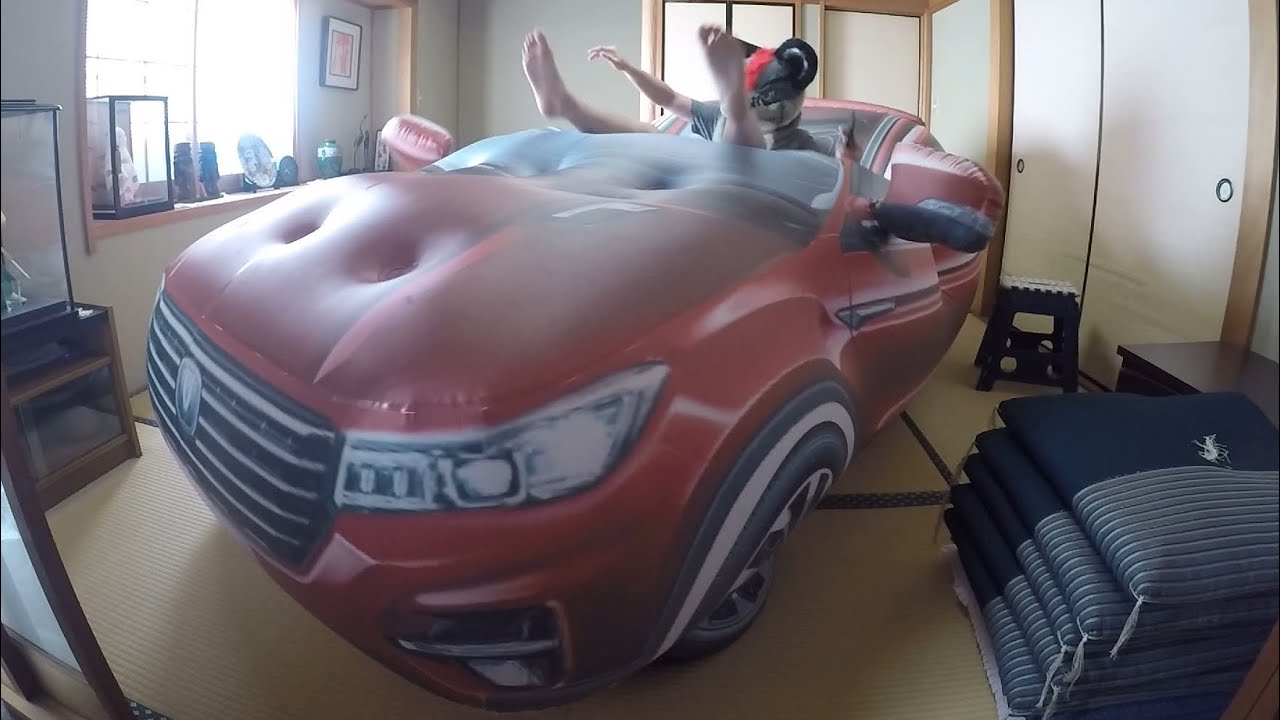 Ride on the 0.18mm thickness inflatable car - YouTube