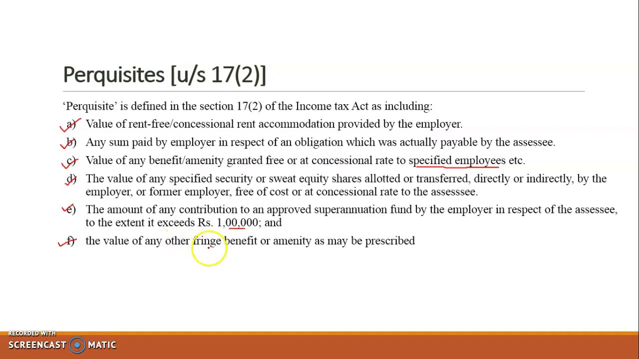 Salary Income - Lecture 9 (Perquisites, concept and types) Part 1 - YouTube