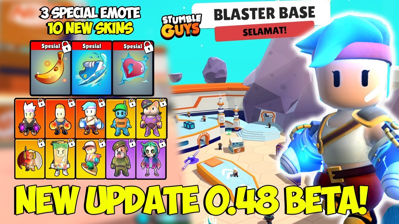 NEW BIG UPDATE 0.48 BETA STUMBLE GUYS RILIS MAP NERF BLASTER BASE, 10 SKIN & 3 EMOTE SPECIAL ...