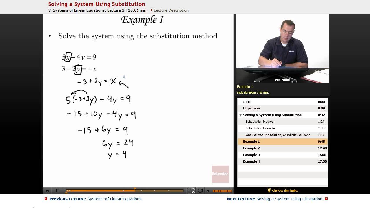 "Solving a System Using Substitution" | Algebra 1 with Educator.com ...