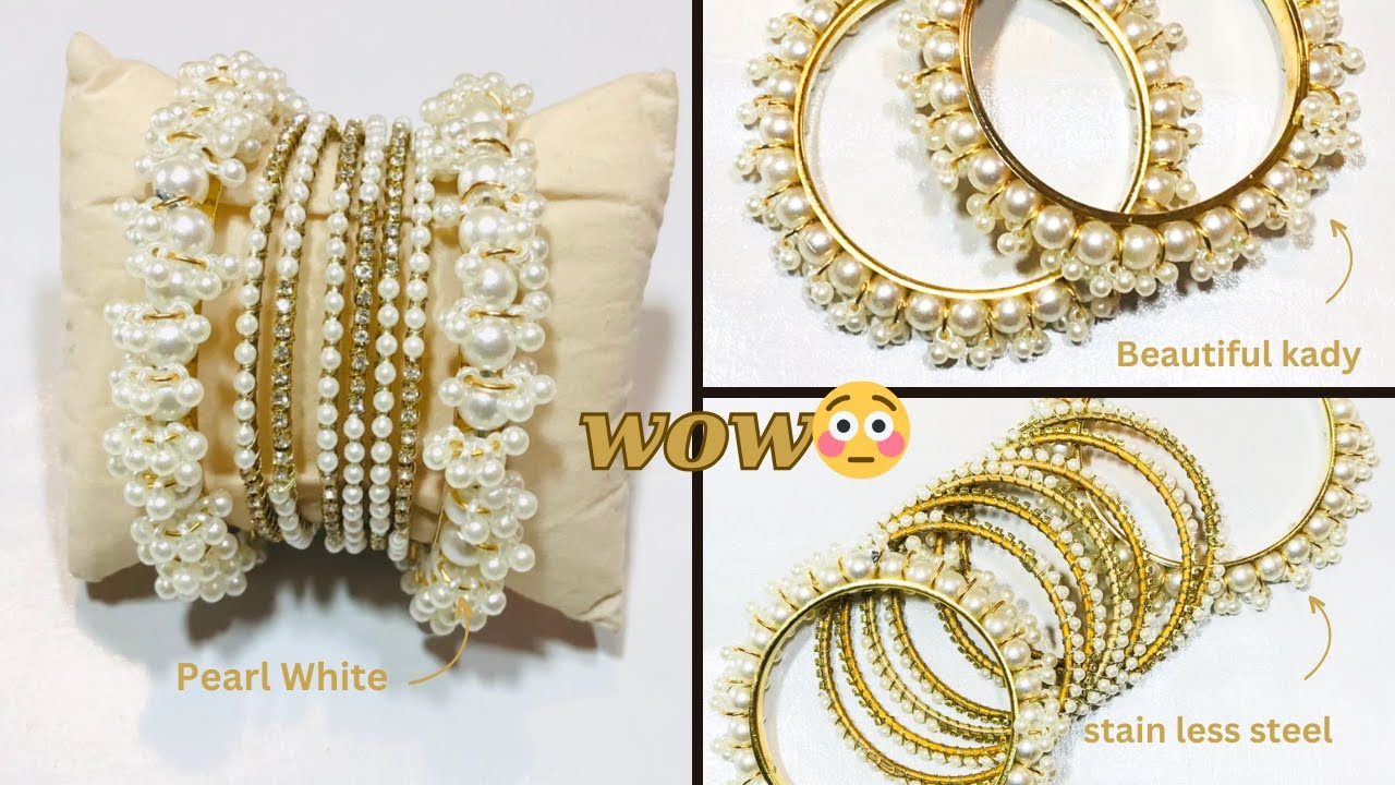 Traditional Pearl White & Gold Combo Bangle Set for Women/Girls - Pack ...