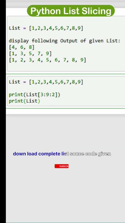 Python List Slicing || Complete List Souce Code Provided #python #shorts #list - YouTube