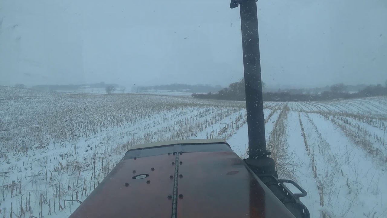 Chisel Plowing corn stalks (and sliding) in the snow - YouTube