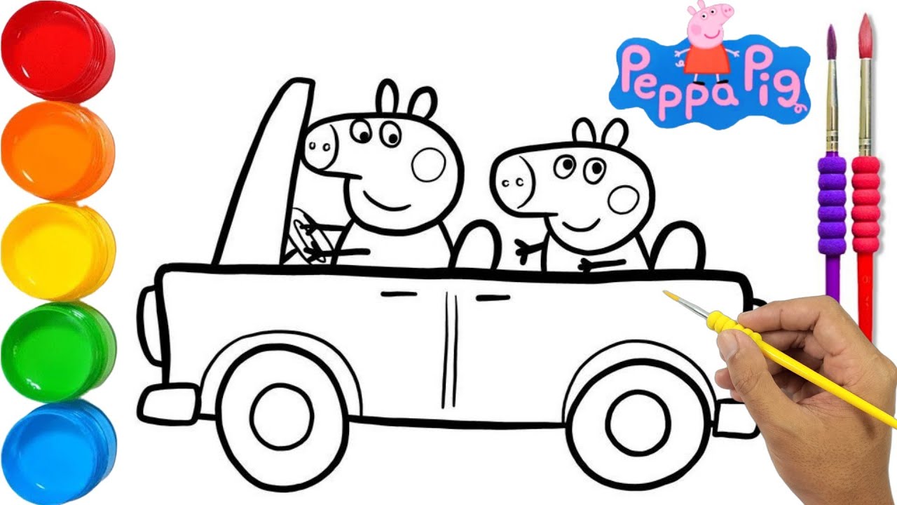 How to Draw Peppa Pig riding in a car for Beginners and Toddlers - YouTube
