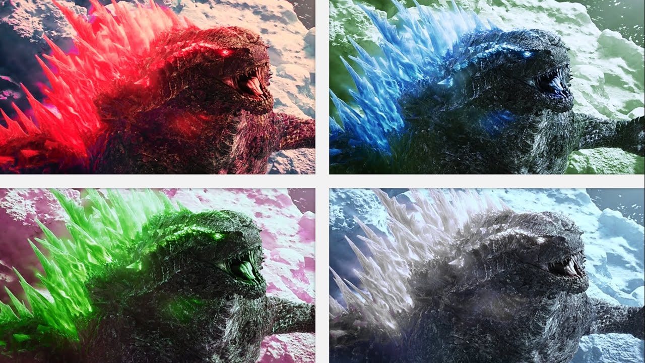 Godzilla rising from the ice but with different colors - YouTube