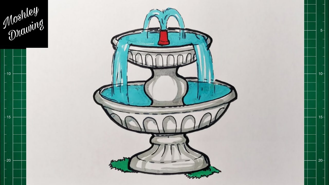 How to Draw a Water Fountain - YouTube