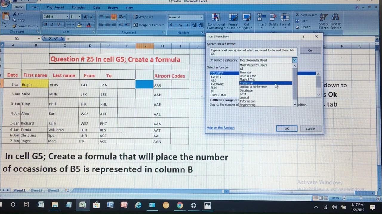 Microsoft Excel creating a formula Question 25/50 for a great Job - YouTube