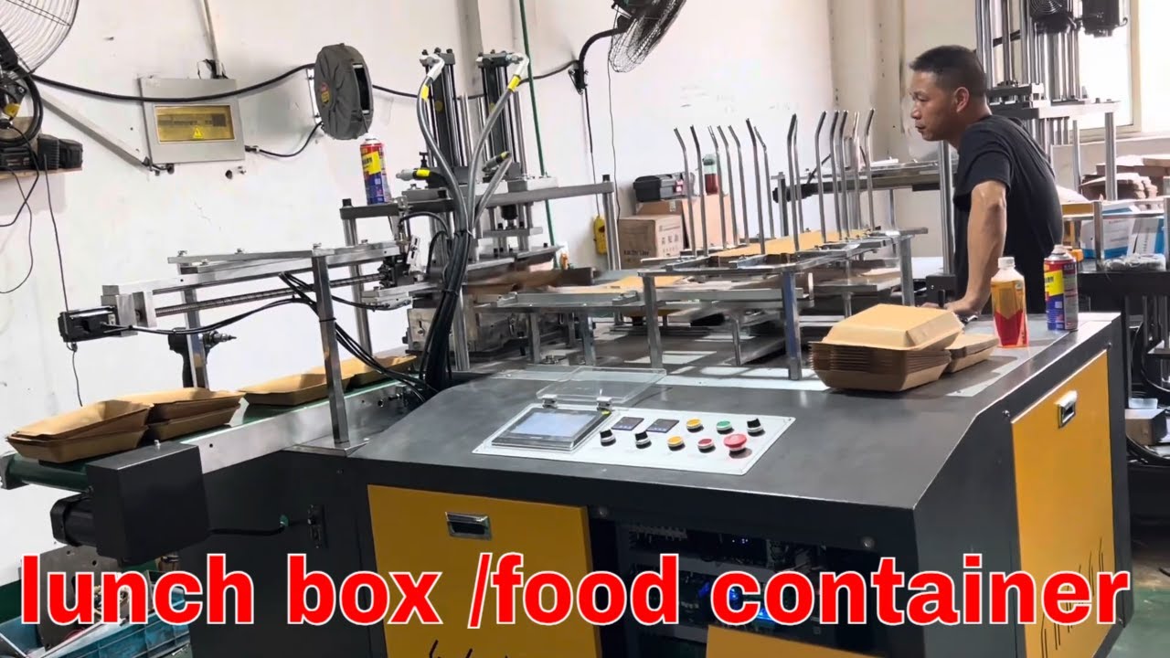 Automatic paper lunch box making machine / take away fast food box ...