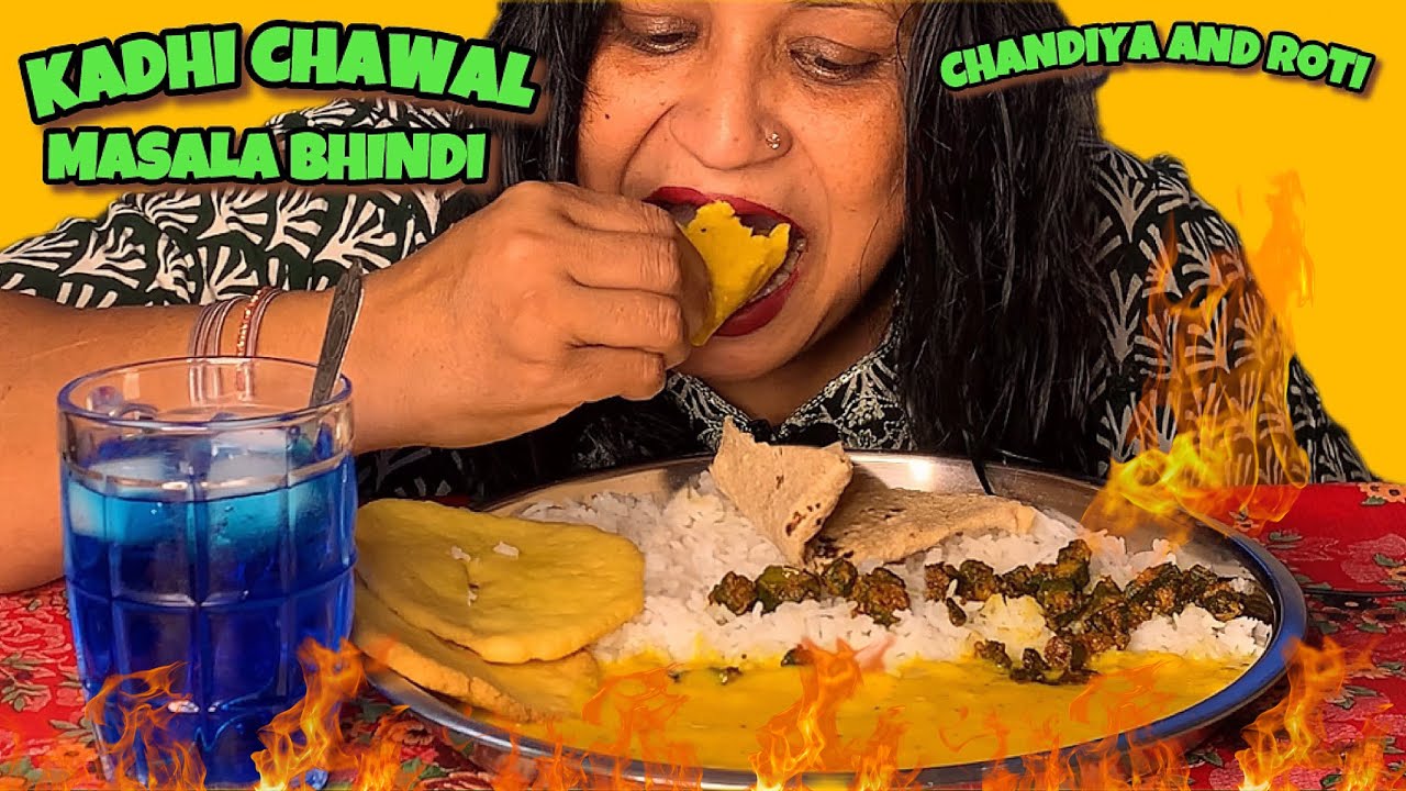 Eating kadhi chawal,masala bhindi,chandiya,roti and mojito challenge☘️ ...