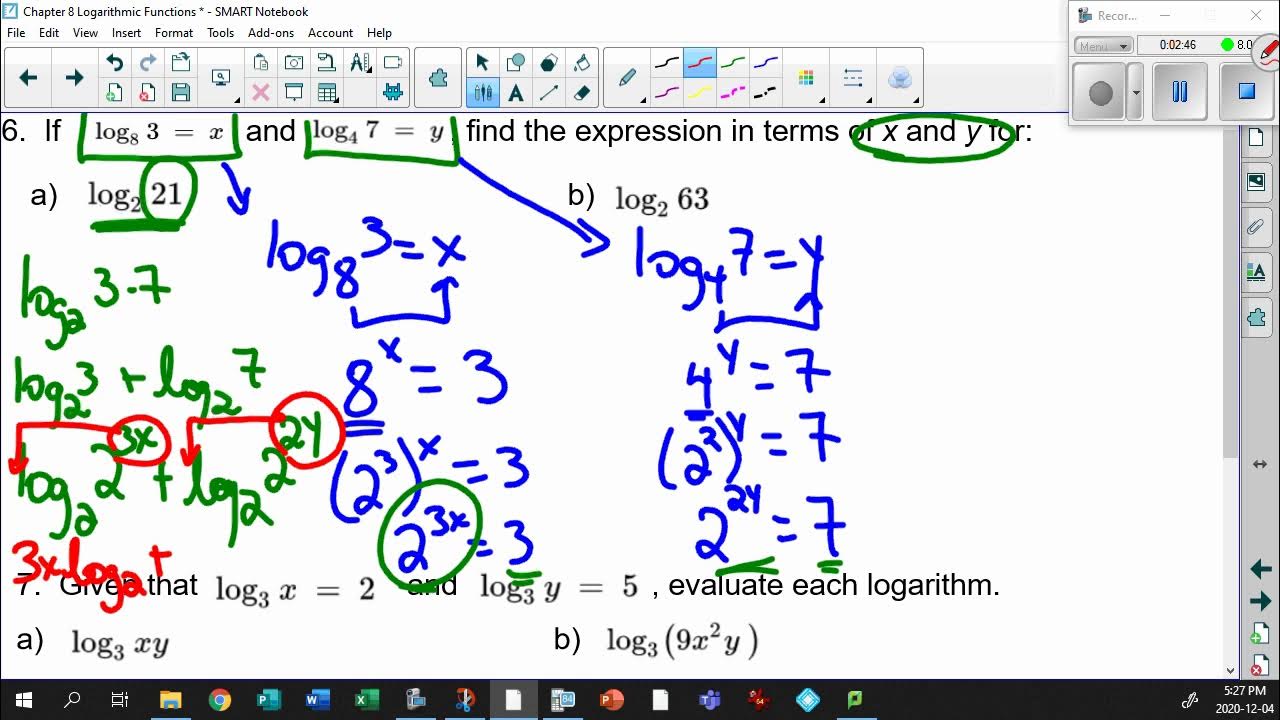 Unit 8 4 11 Solving Exponentials and Logarithmic Functions Part 11 - YouTube