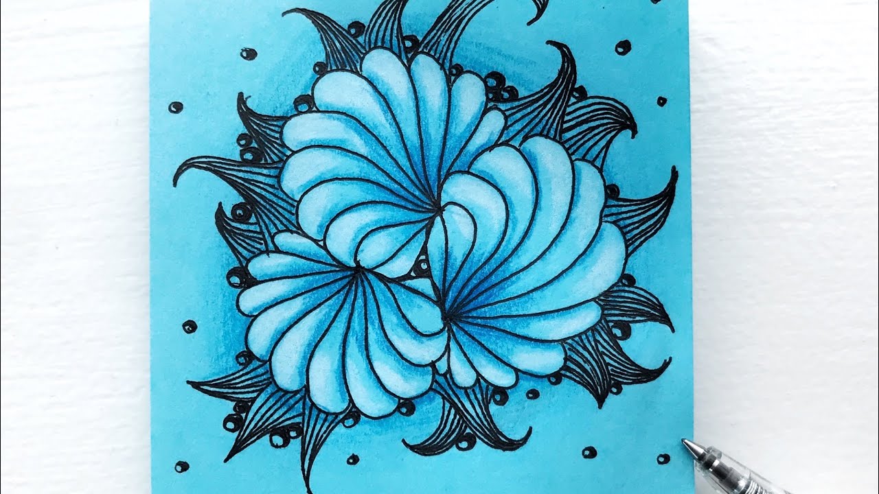 Zentangle on colored sticky note paper/用便签纸画缠绕画,禅绕画,shading - YouTube