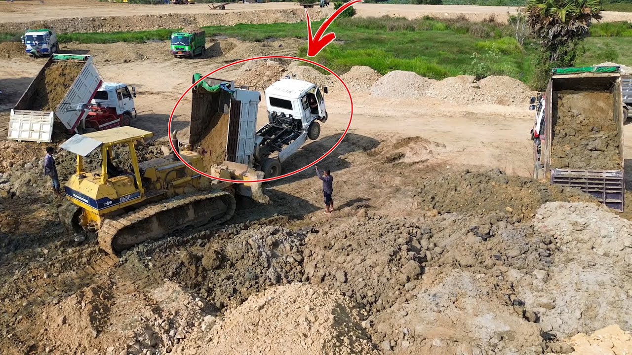 Nice Incredible! Amazing Bulldozer Komatsu D51P Push Soil to Mud and ...