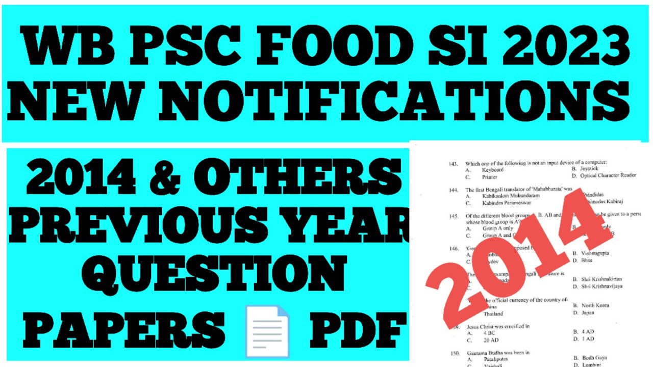 WB PSC FOOD SI PREVIOUS YEAR QUESTION PAPERS 2014 PDF WB PSC FOOD SI ...