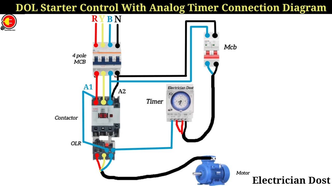 Dol Starter Control With Analog Timer Connection Diagram #timer - YouTube