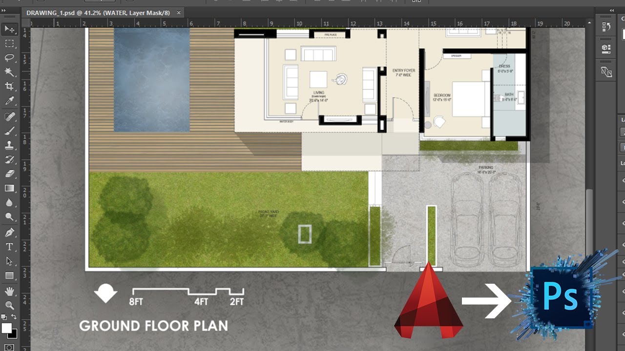 Architectural Plan Rendering in Adobe Photoshop - YouTube