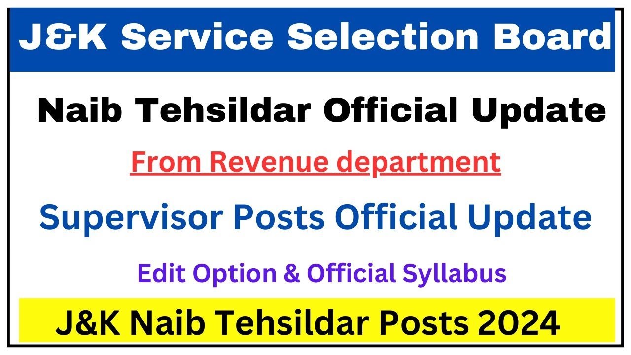 JKSSB Naib Posts 2024 / JKSSB Supervisor Posts Official Syllabus Update ...