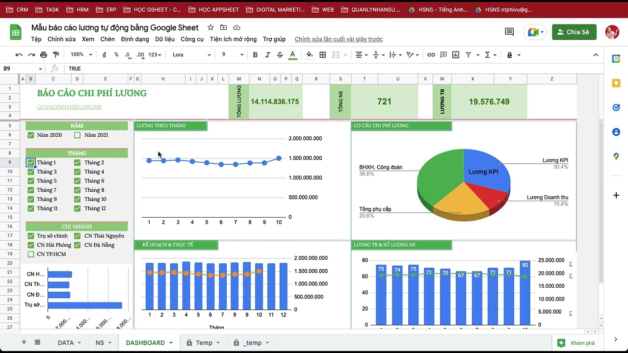 Mẫu báo cáo lương tự động bằng Google Sheet - YouTube