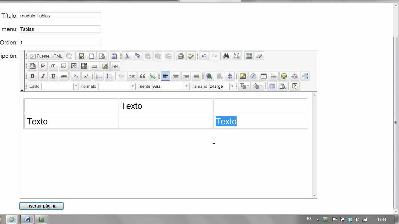 Diseñar con Tablas. Insertar texto 3/5 Aprende a usar el diseñador HTML ...